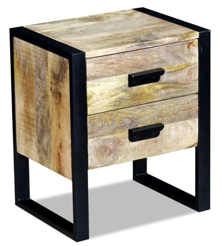 Table de chevet 2 tiroirs manguier massif et pieds métal Induka | Leroy ...