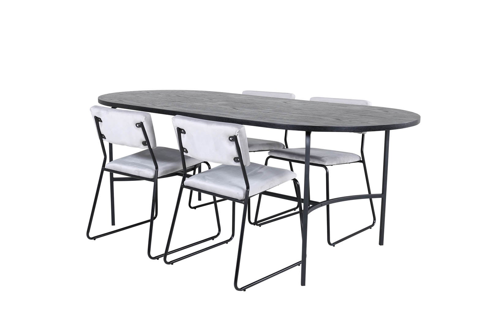 Skate ensemble table, table noir et 4 Kenth chaises Velours gris ...