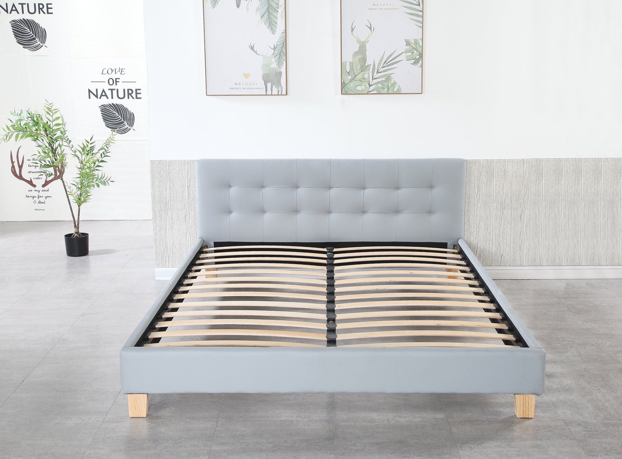 Lit Confortable avec Sommier Tête de Lit Capitonnée Gris 120x190 Pieds ...