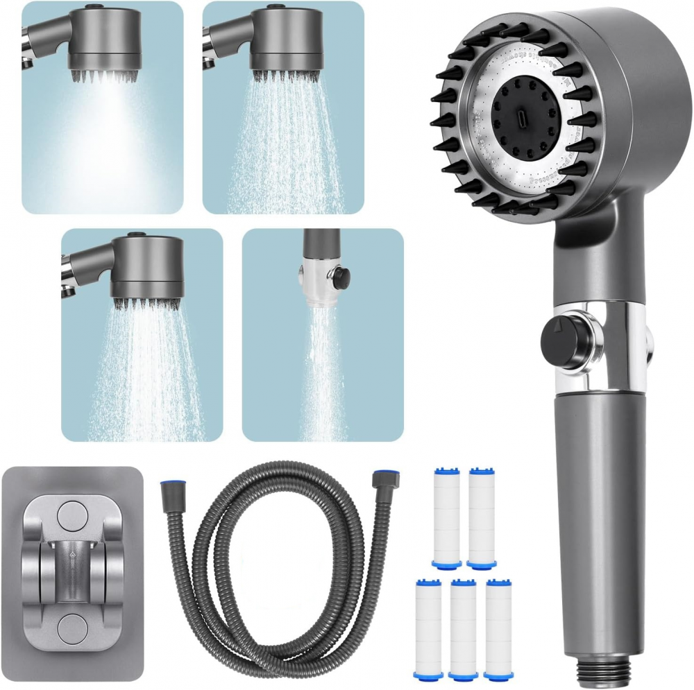 Pommeau de douche haute pression à 3 modes, économe en eau, filtrant, fonction SPA, réglable ...