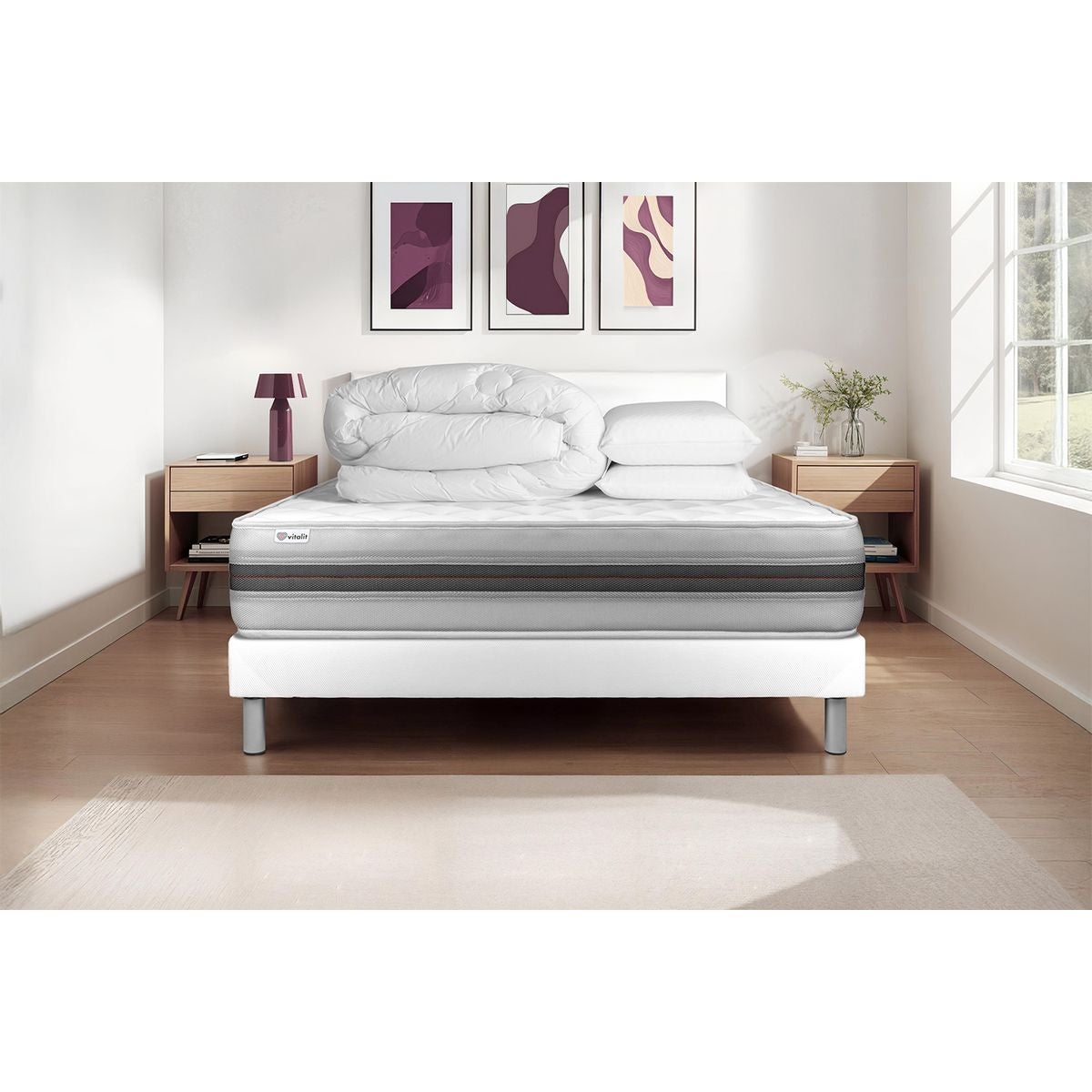 Pack cama completa - Colchón 180x200cm + Somier con láminas (kit) + 2 ...