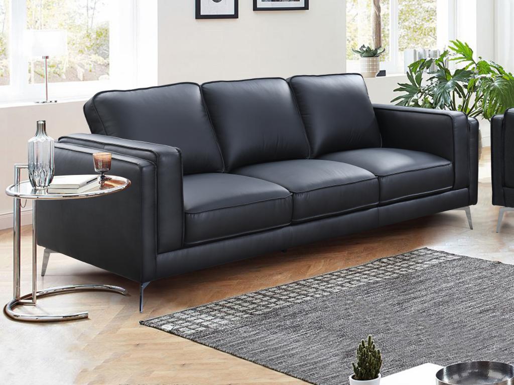 Divano 3 posti in Pelle Nera - LECCO | Leroy Merlin