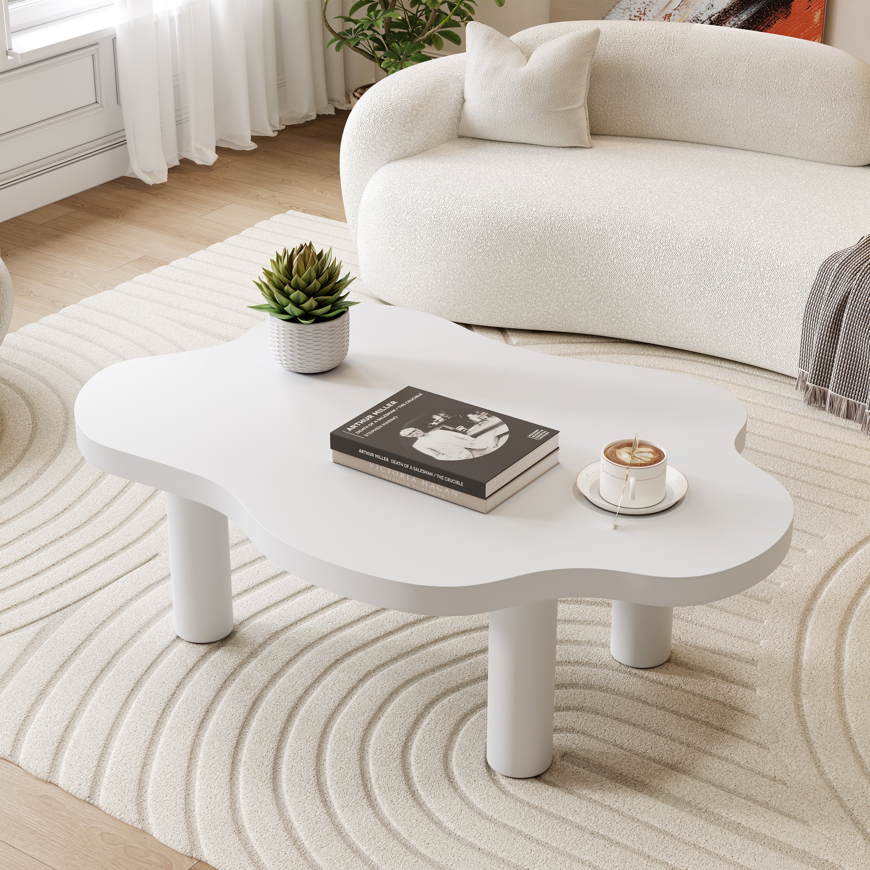 Table basse Cloud - Design simple - Design irrégulier - MDF - Blanc ...