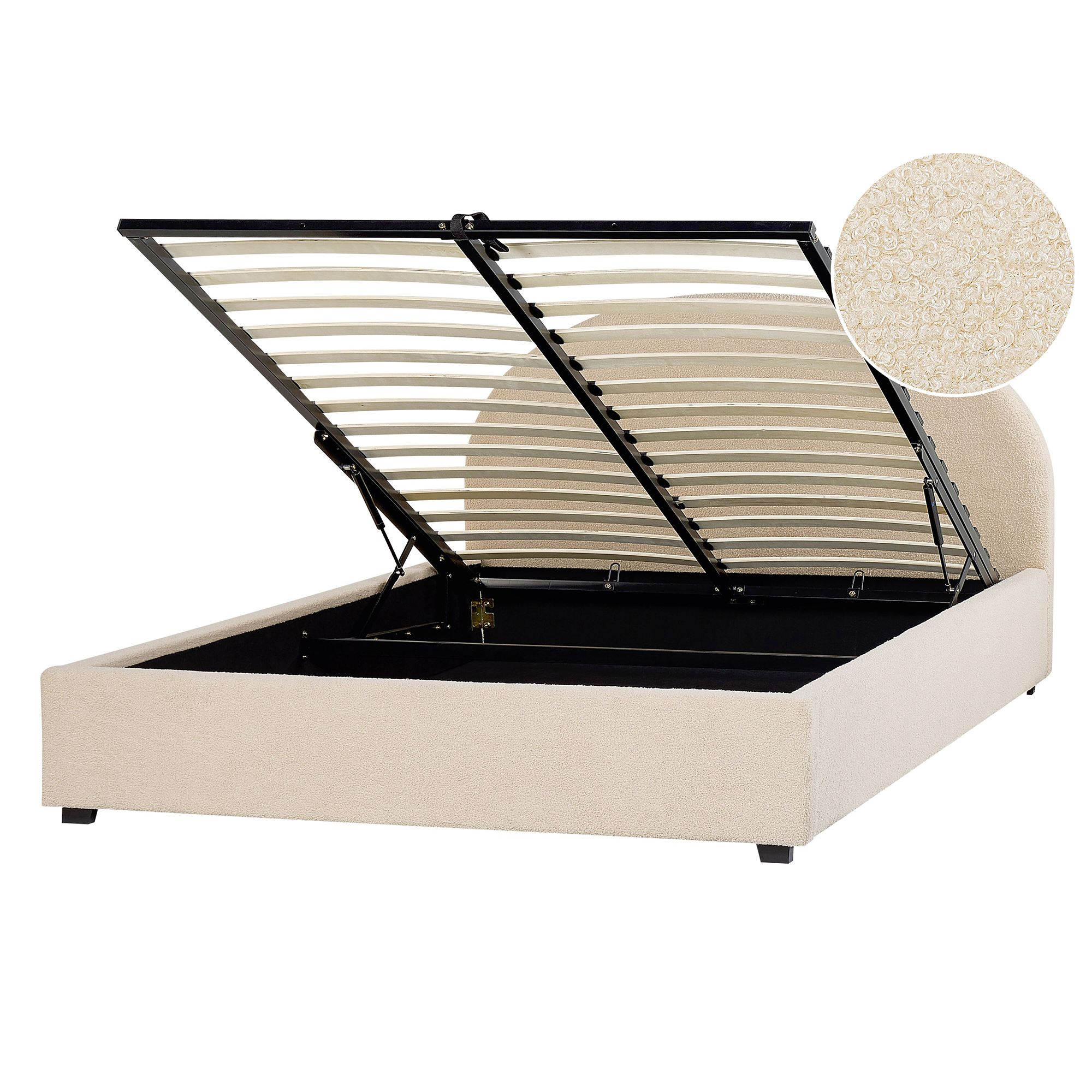 Lit Double Beige en bouclé 140 x 200 cm avec Rangement et Tête de Lit ...