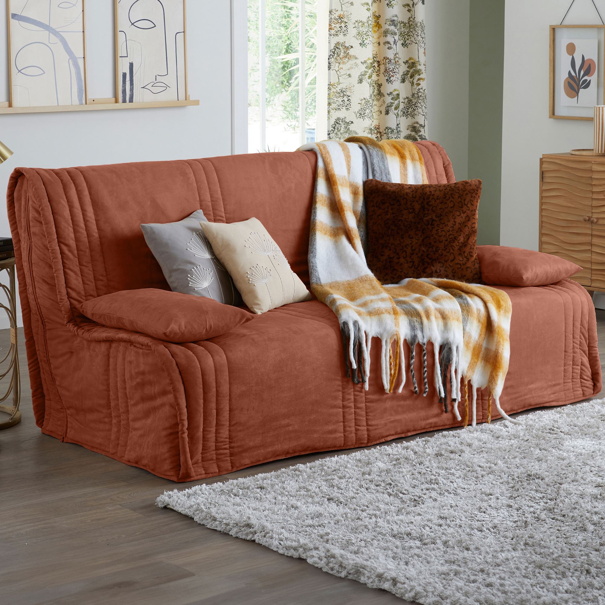 Housse clic-clac KEVA 140x190 marron noisette en polyester | Leroy Merlin