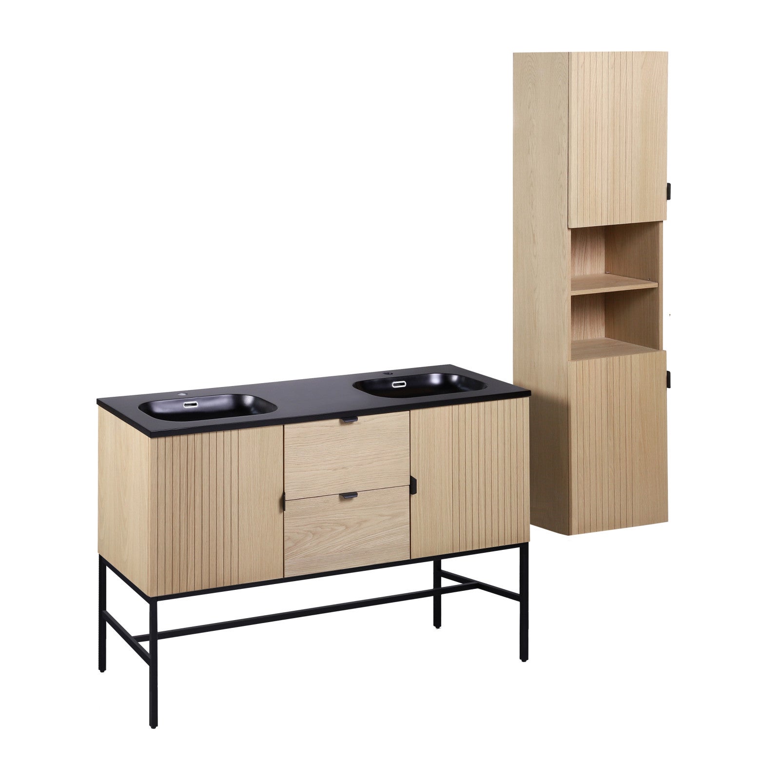 Mueble de doble lavabo + patas + columna STUDIO | Leroy Merlin