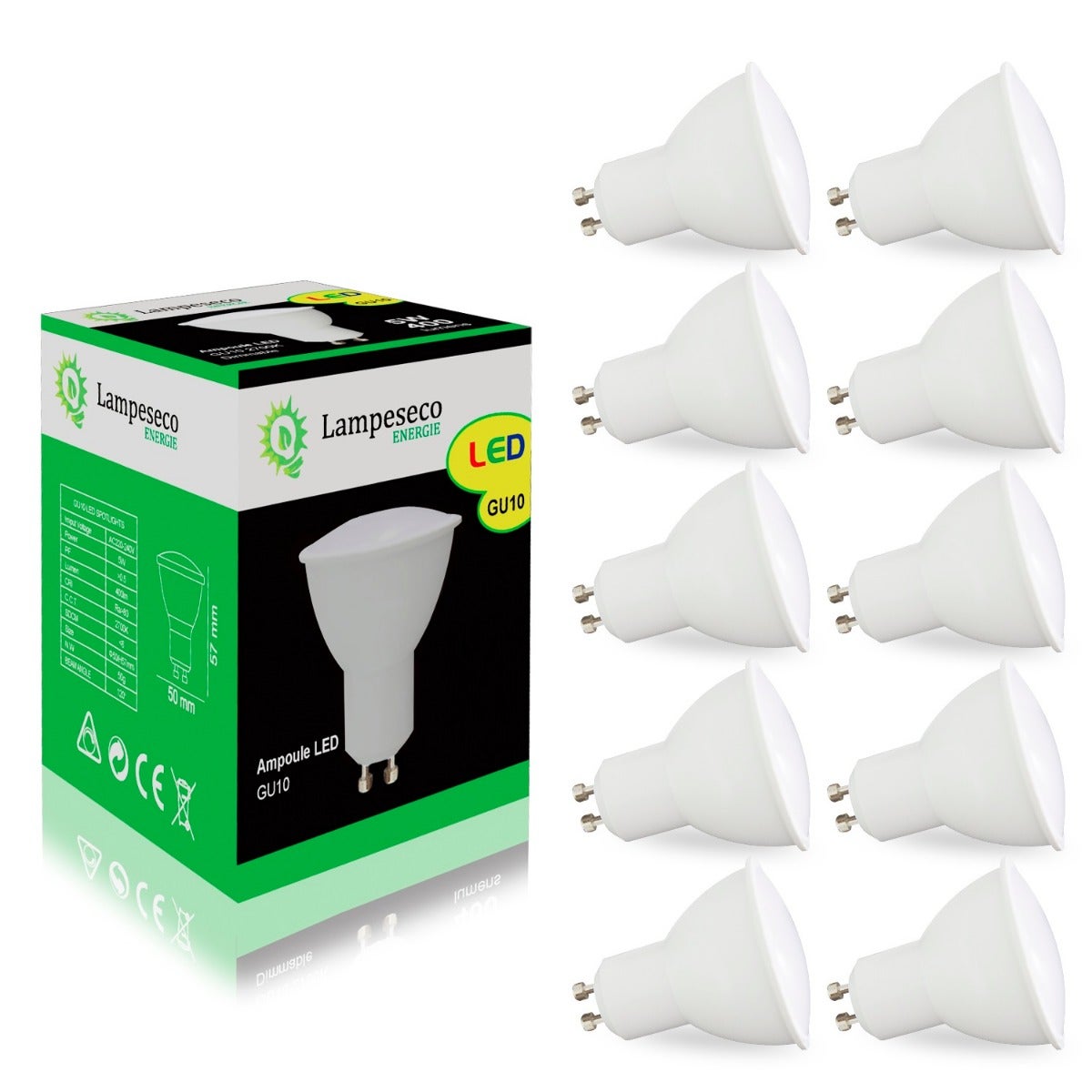 Pack de 10 Ampoules Led GU10 7W Blanc Neutre 480 Lumens 100° | Leroy Merlin