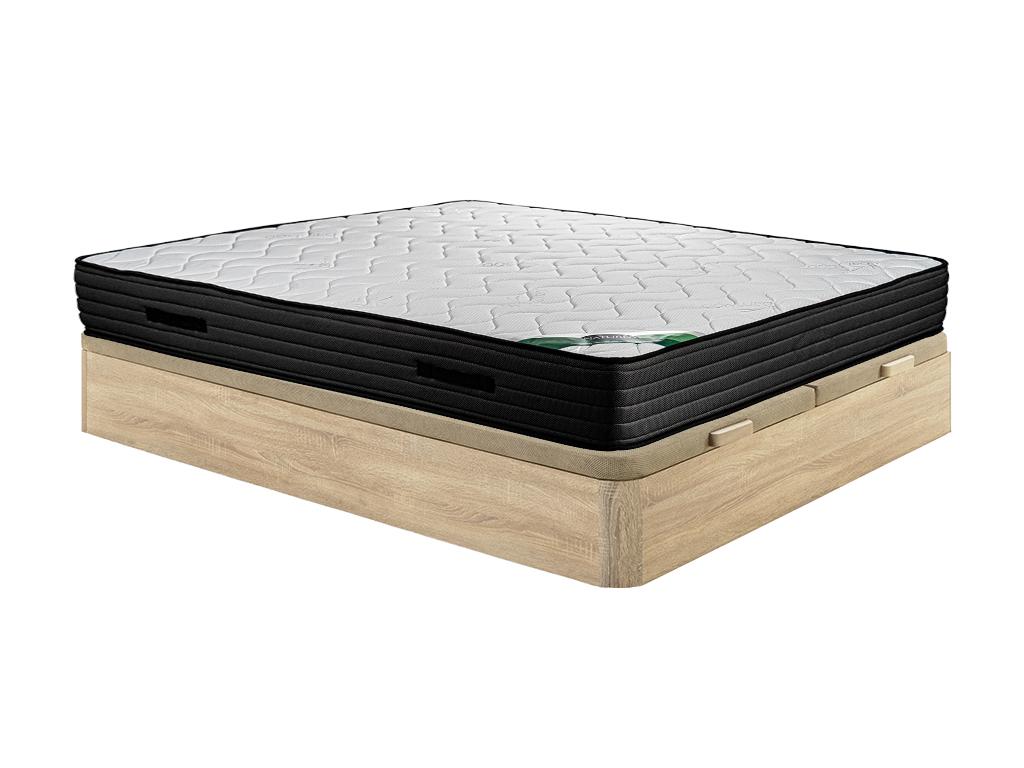 Ensemble 180 x 200 cm sommier coffre naturel clair + matelas mousse et ...