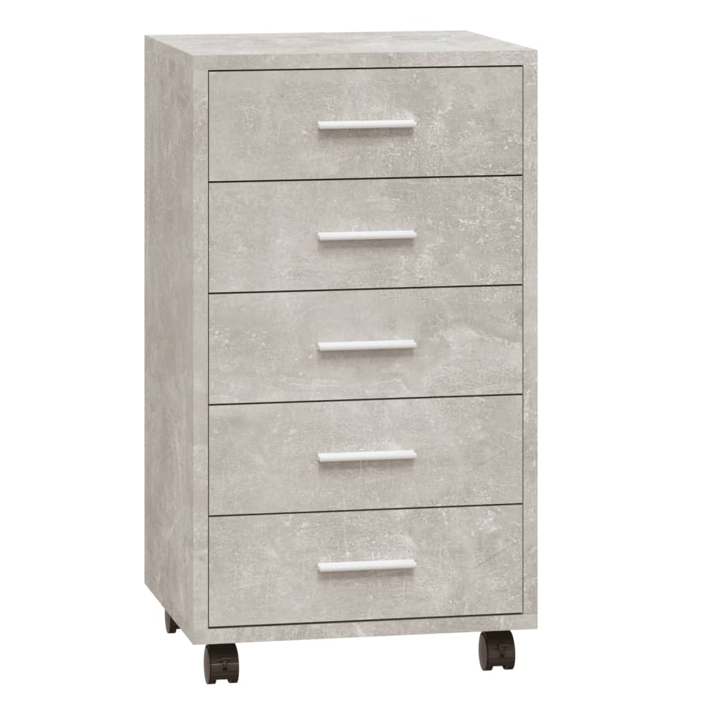 Meuble de rangement | Armoire à tiroirs avec roulettes Gris béton Bois ...