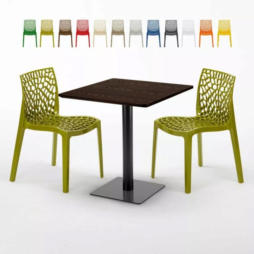 Mesa Cuadrada 70x70 cm Efecto Madera y 2 Sillas De Colores Gruvyer ...