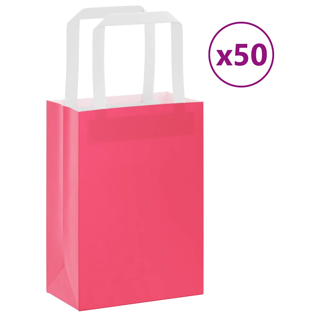 Sacs en papier kraft 50 pcs，Sacs kraft avec poignées rose 15x8x21 cm ...