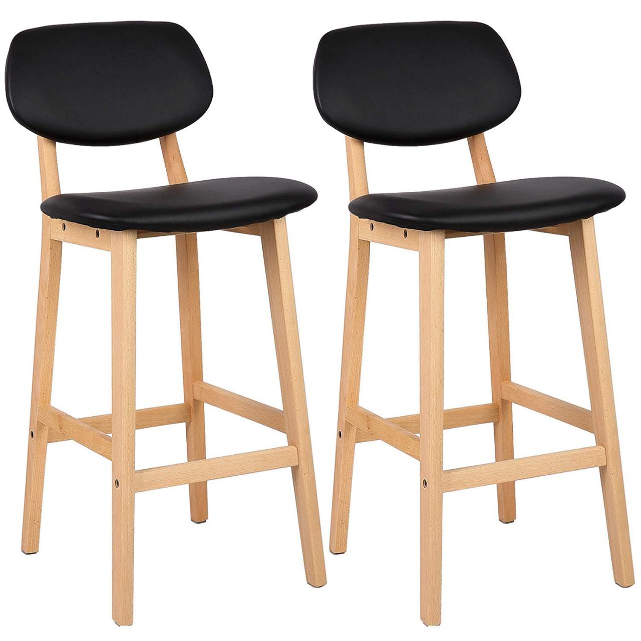 Tabourets de bar en synthétique avec structure en bois set de 2 pièces noir 19_0000449 | Leroy ...