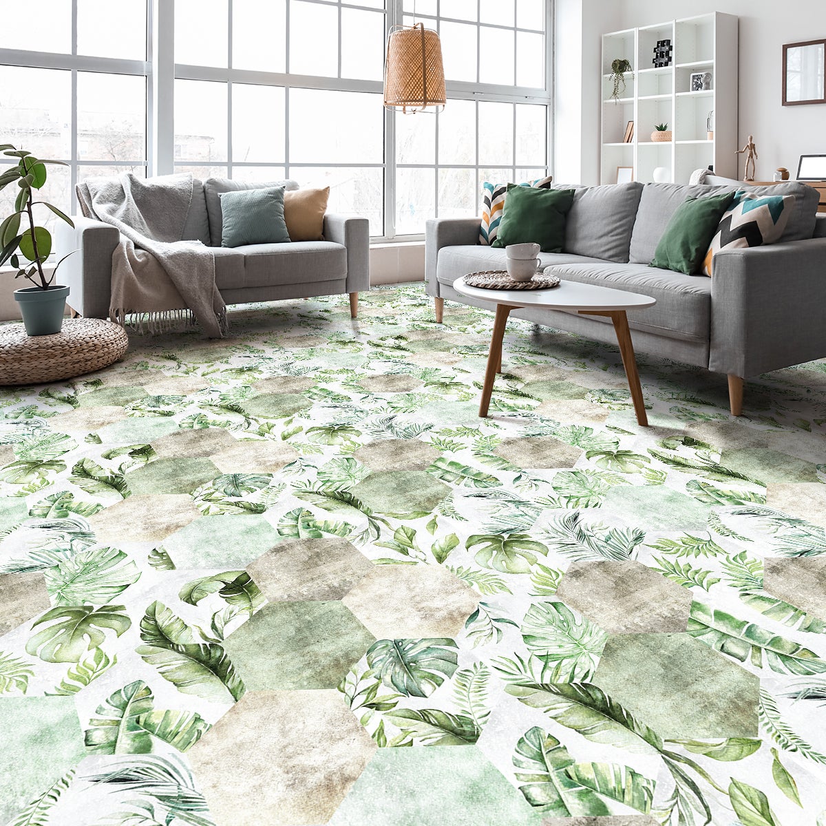 Stickers Sol Anti-dérapant avec Protection - SOL HEXAGONES TROPICAUX ...