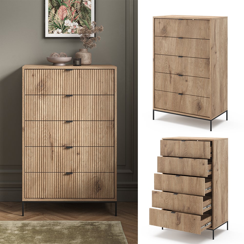 Vicco Commode Eliza, Chêne Viking, 76x120cm avec 5 tiroirs | Leroy Merlin