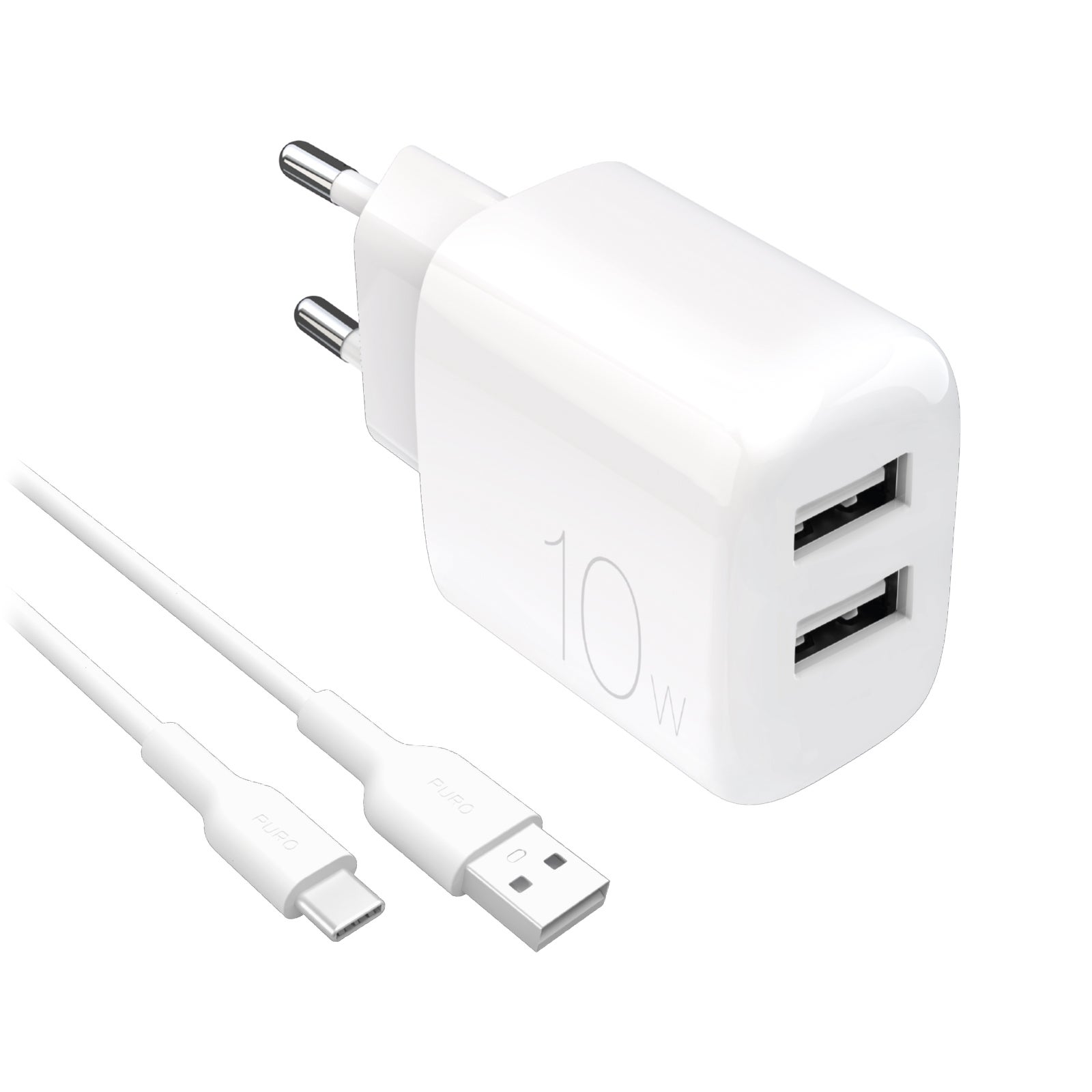 PURO Kit d’alimentation : chargeur quotidien 2 ports USB-A + câble USB ...