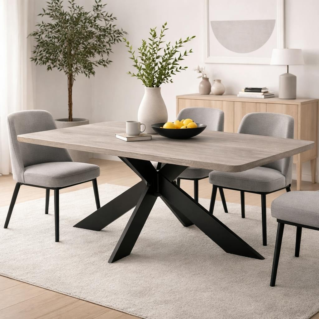 Table extensible chêne grisé bords biseautés pied noir fin 220 cm ...