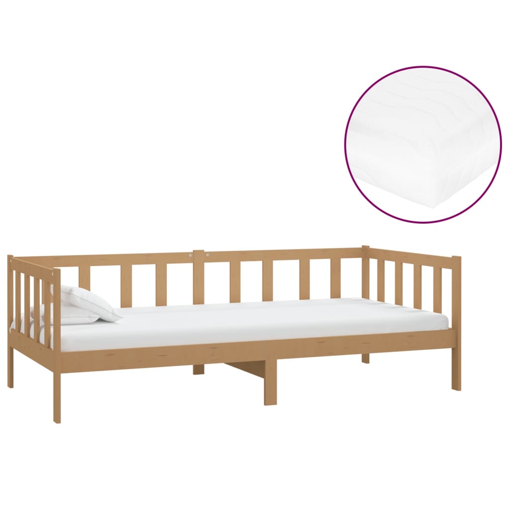 Sofá cama y colchón madera pino maciza marrón miel 90x200 cm ...