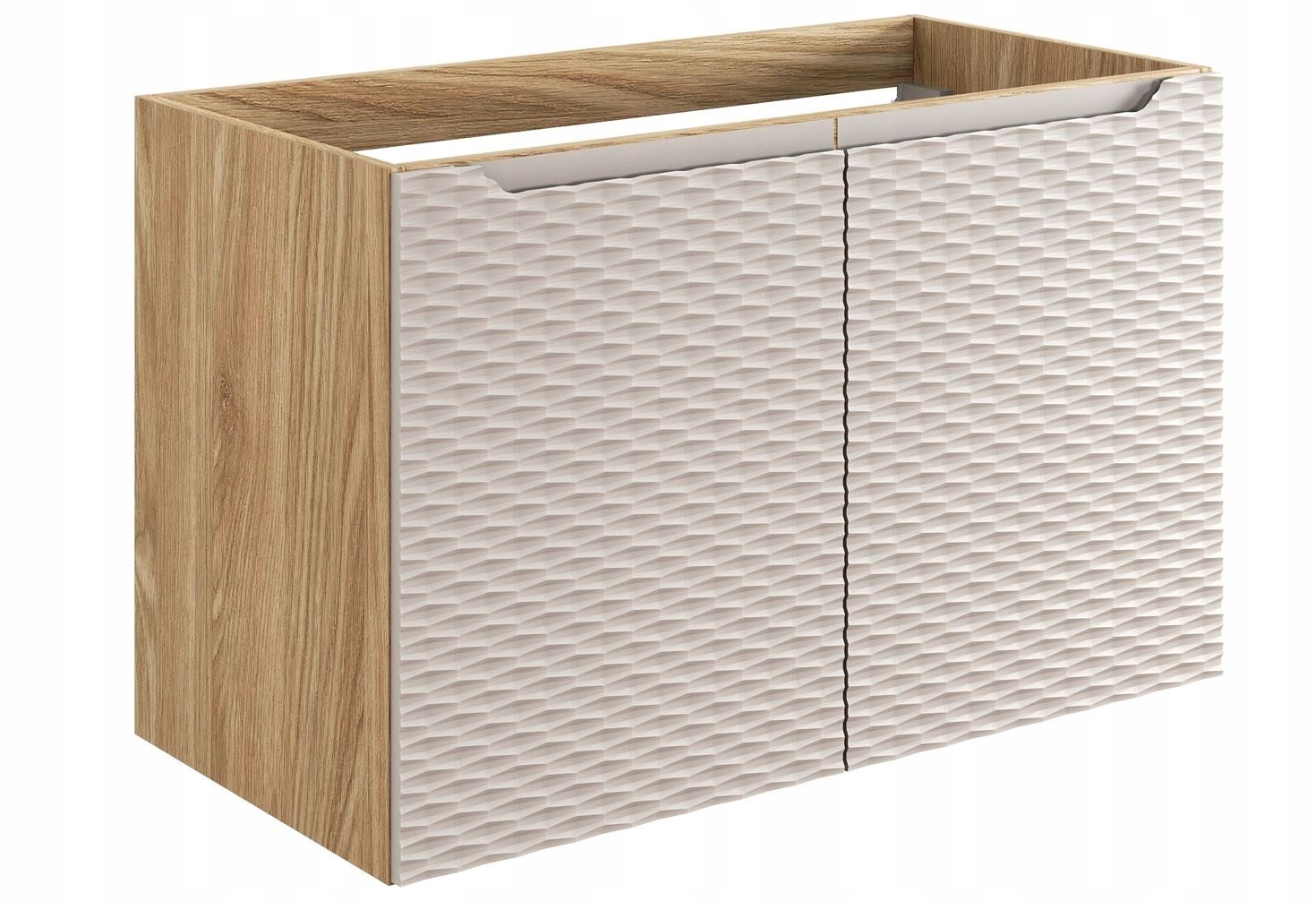 Mueble de baño suspendido OCEAN 60 cm roble y beige con 2 puertas ...