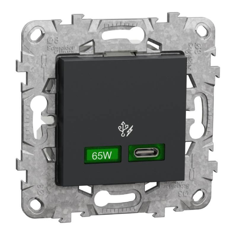 Prise USB C Unica Schneider Electric- 65W - Anthracite | Leroy Merlin