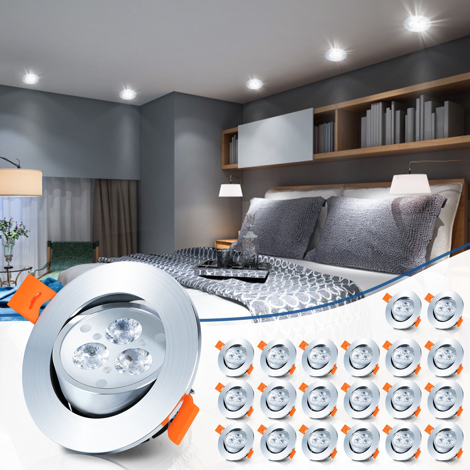 20 Unidades Focos de Empotrar para Interior LED 3W Blanco Frío 6500K ...
