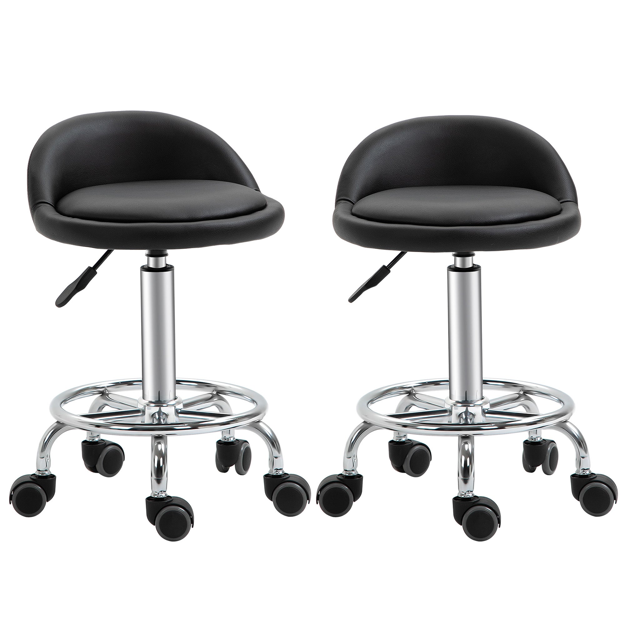 Lot de 2 tabouret à roulette pivotant 360°, assise réglable 47-62H cm ...