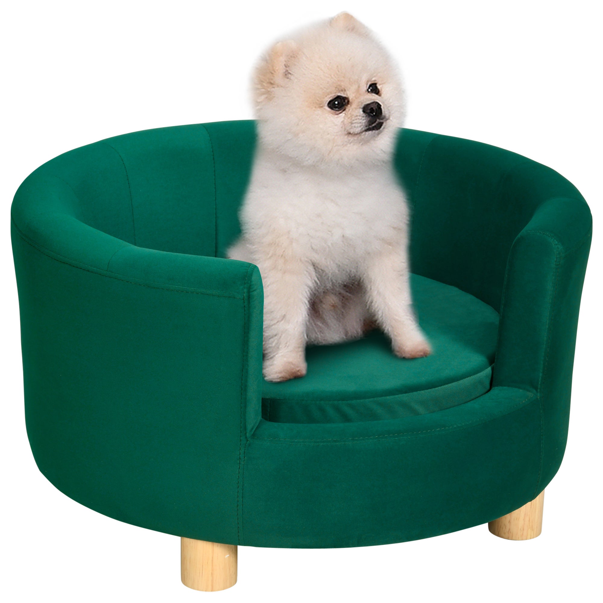 Canapé chat vert lavable avec dossier pieds bois, couchage adapté petit ...