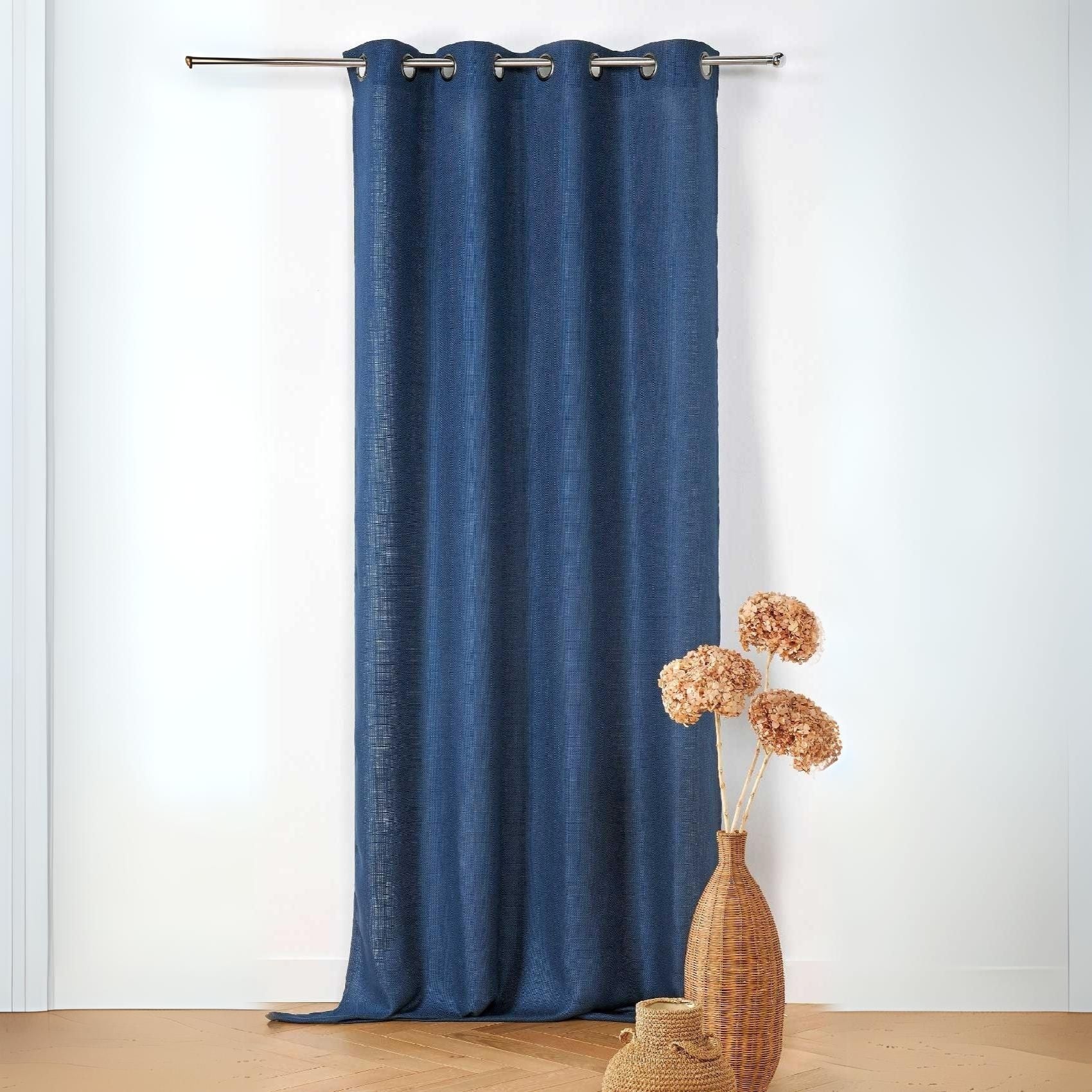 Rideau uni et naturel en poly/lin - Bleu Foncé - 135x260 cm - Poly-Lin ...
