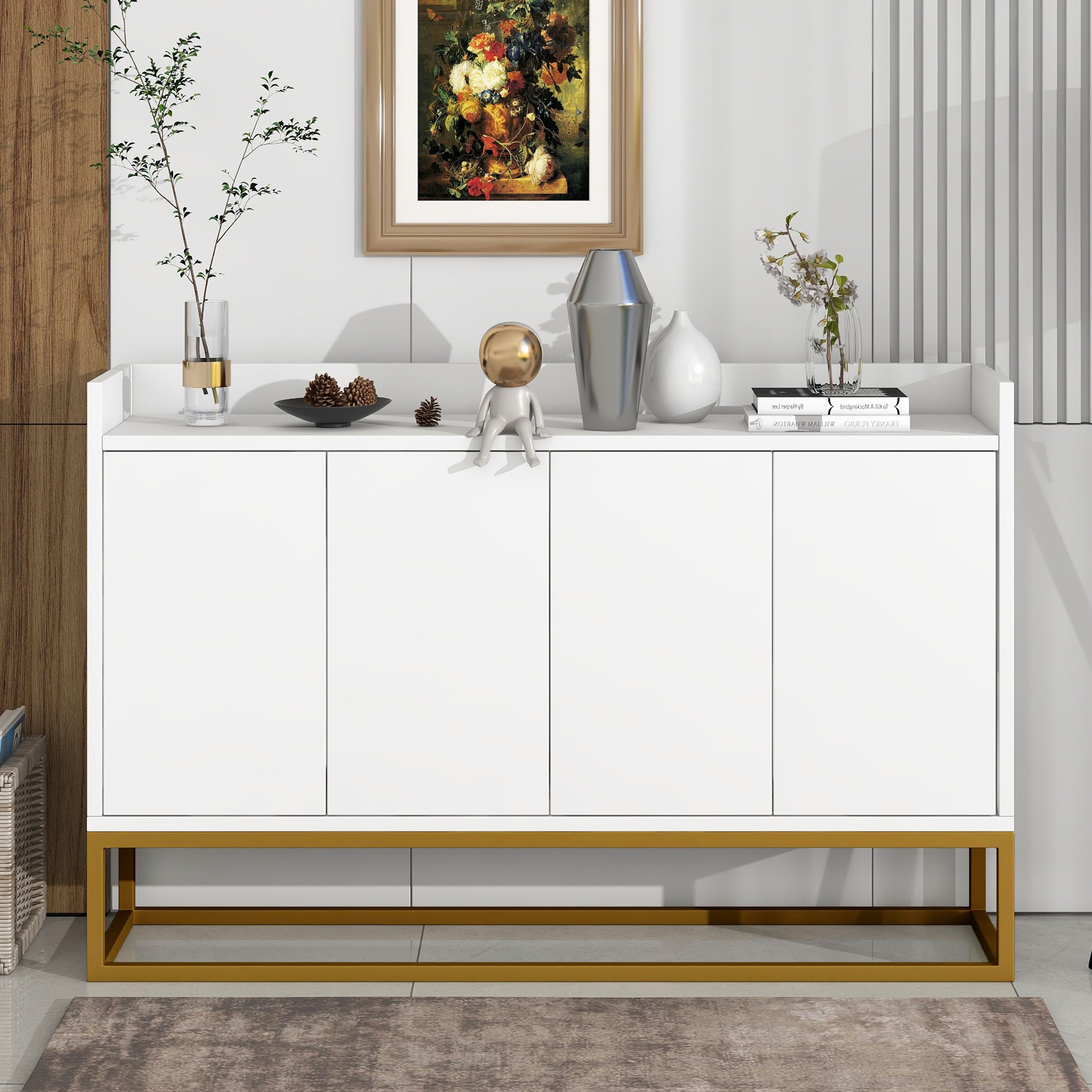 Buffet 4 portes sans poignées style minimaliste blanc pour salle à ...