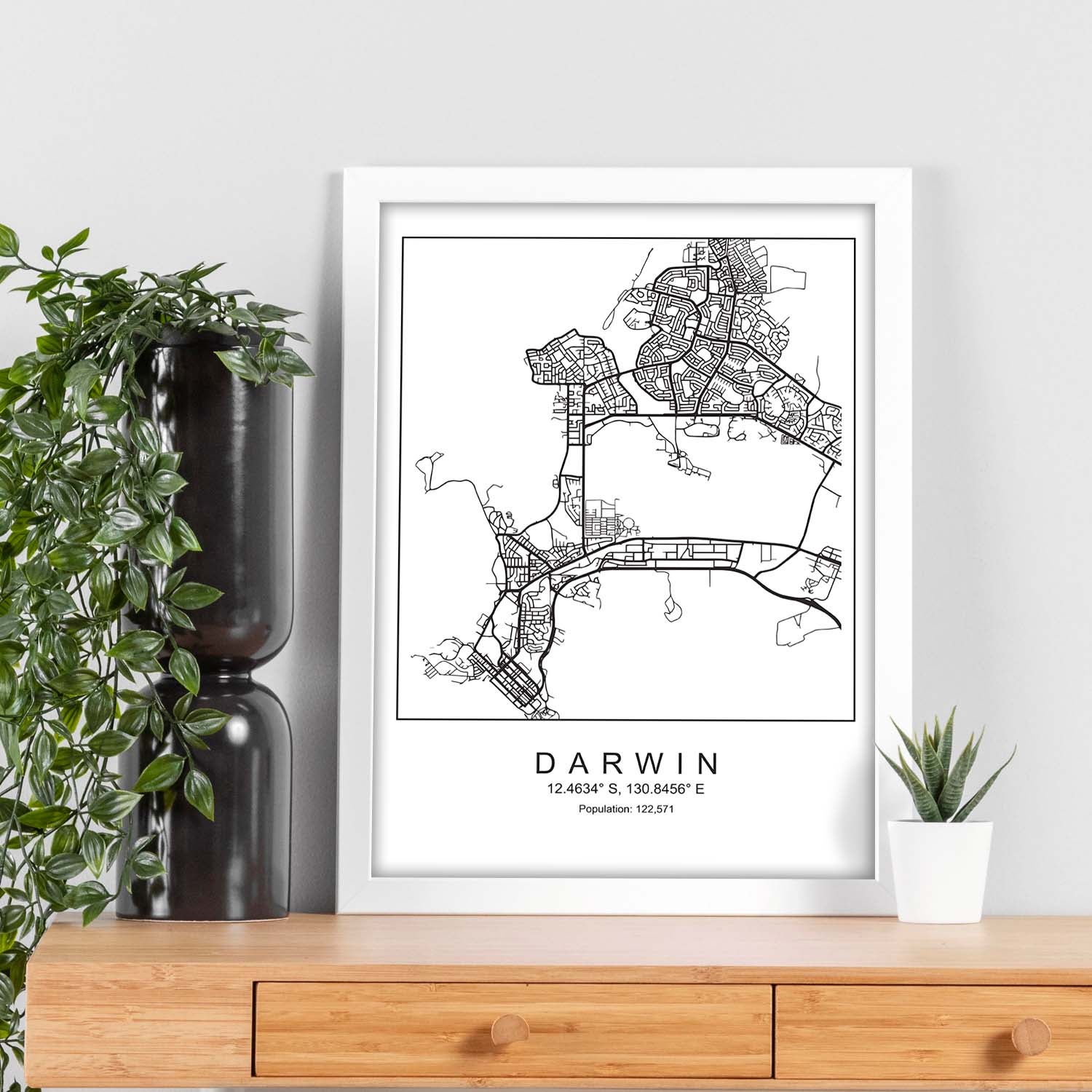 Darwin City Map Sheet Nordic Style En Noir Et Blanc. A4 Sans Cadre ...