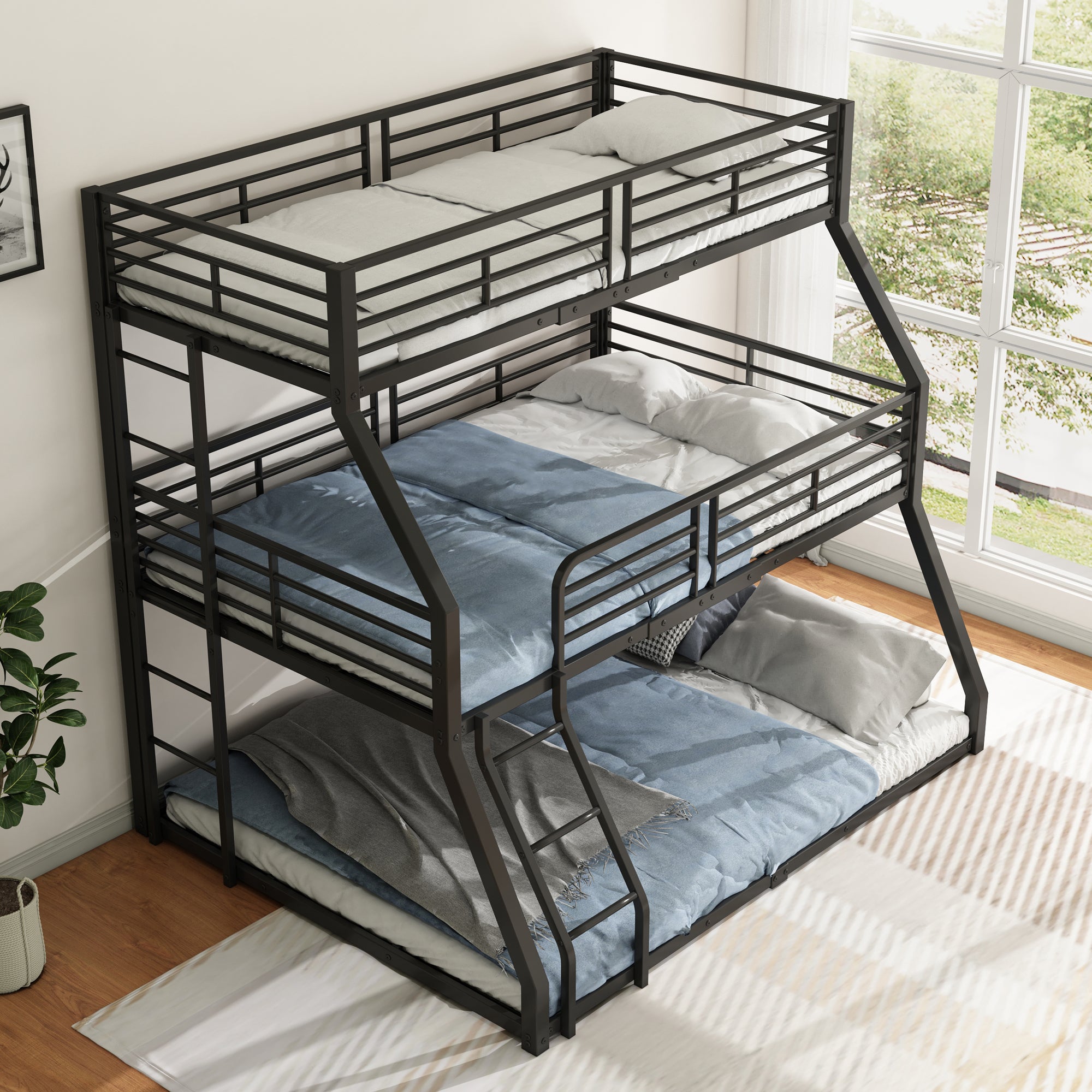 Lit superposé triple 90 x 200 cm, cadre de lit en métal, pour enfants ...