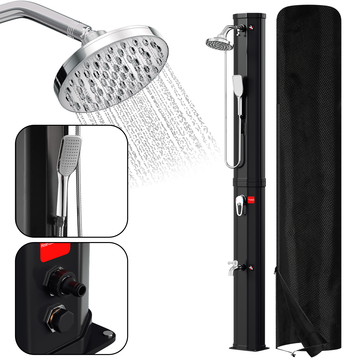 Douche solaire extérieure 60L noire - Colonne complète avec housse ...