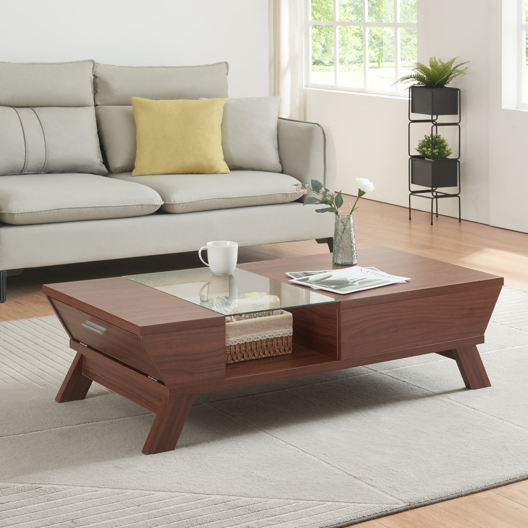 Table basse de salon Ljusdal panneau de particules verre 120 x 55 x 33 ...