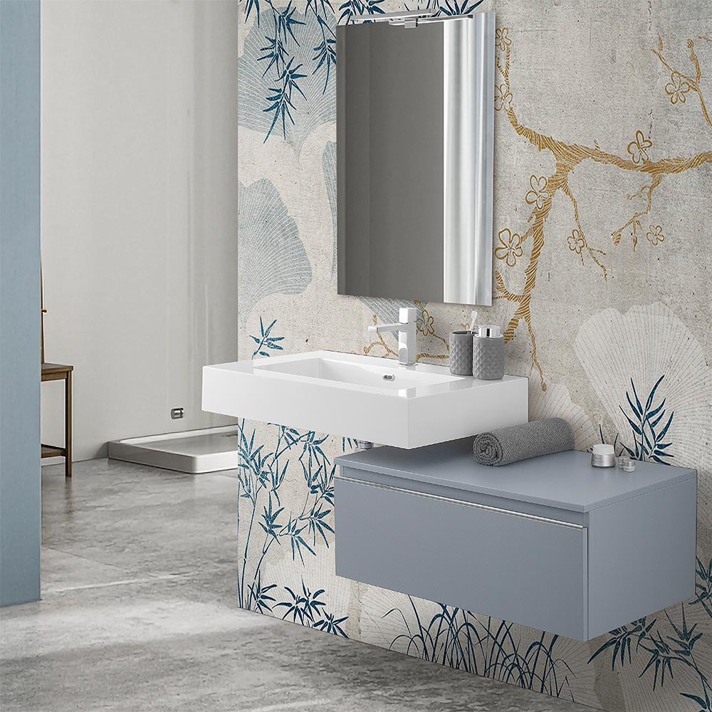 Meuble de salle de bain 80 cm bleu pastel Lodi lavabo suspendu 100 cm ...