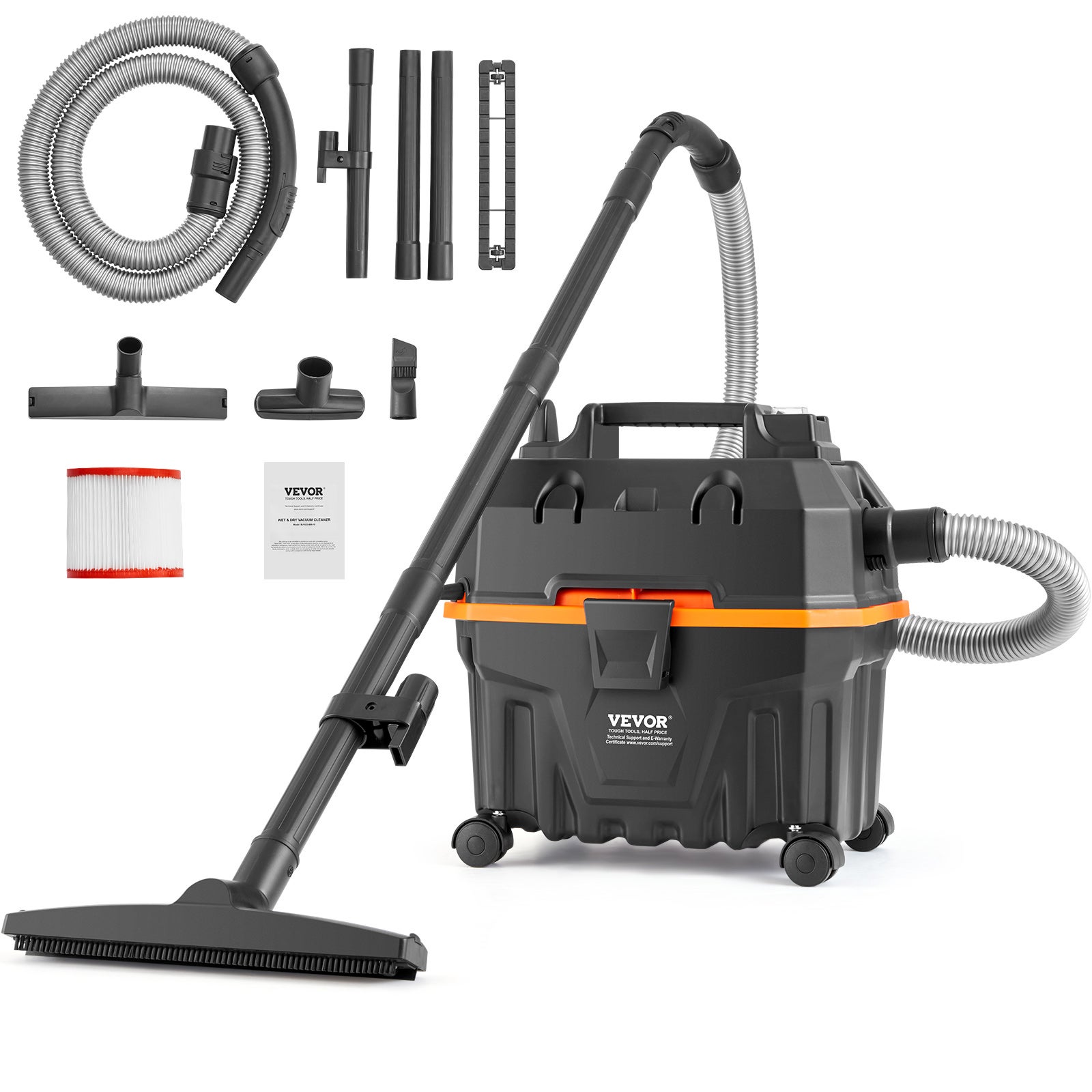 VEVOR Aspirapolvere portatile da officina secco/umido 15L max. 5HP nero ...