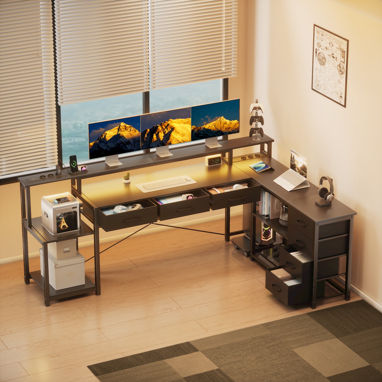 Bureau Gaming en L avec LED & Prise de Courant, Bureau Réversible 78 ...