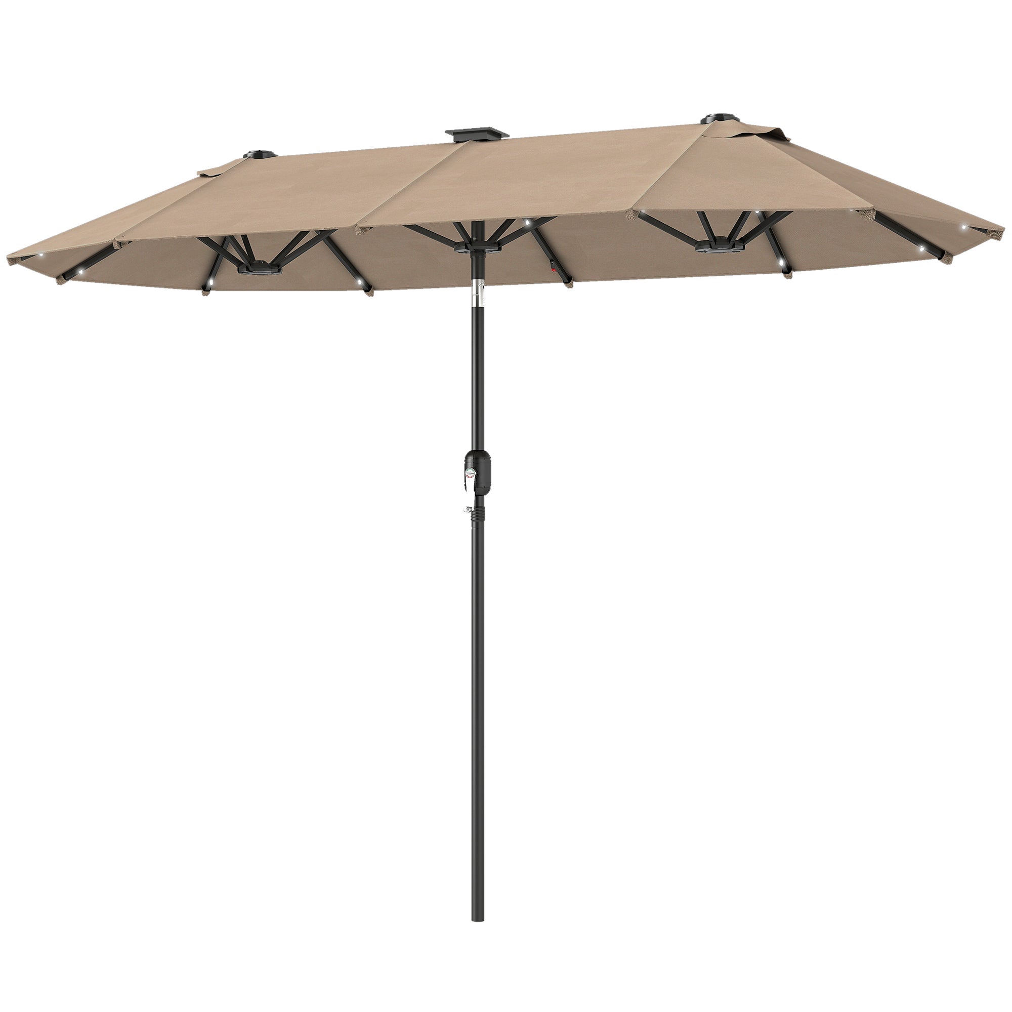 Double parasol 292x150 cm éclairage LED manivelle fonction kink kaki ...