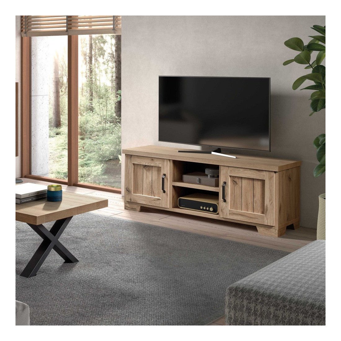 Meuble TV 2 portes 2 niches Chêne - MASGOT | Leroy Merlin