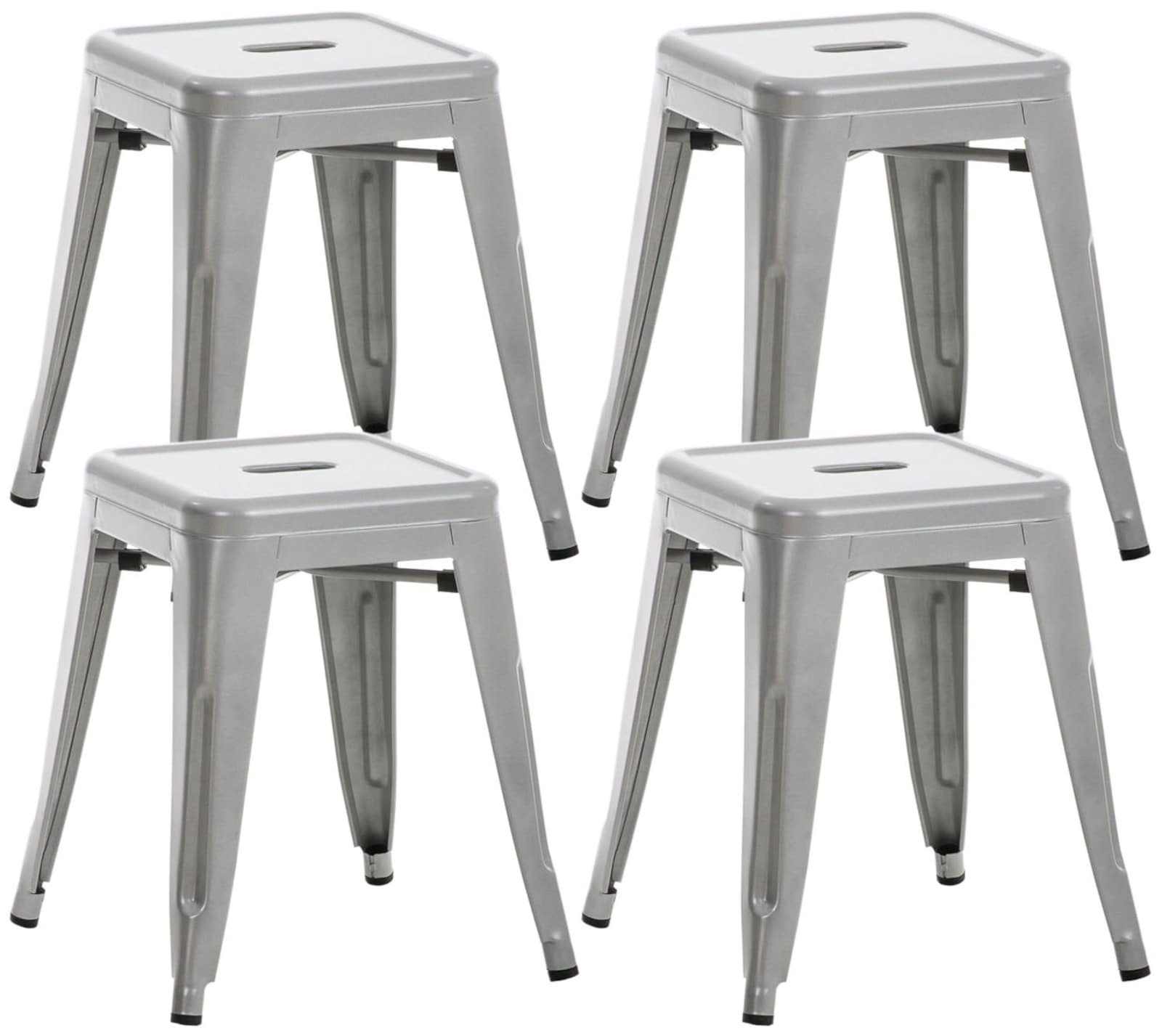Lot de 4 tabourets bas au style industriel Armin en métal Argent ...