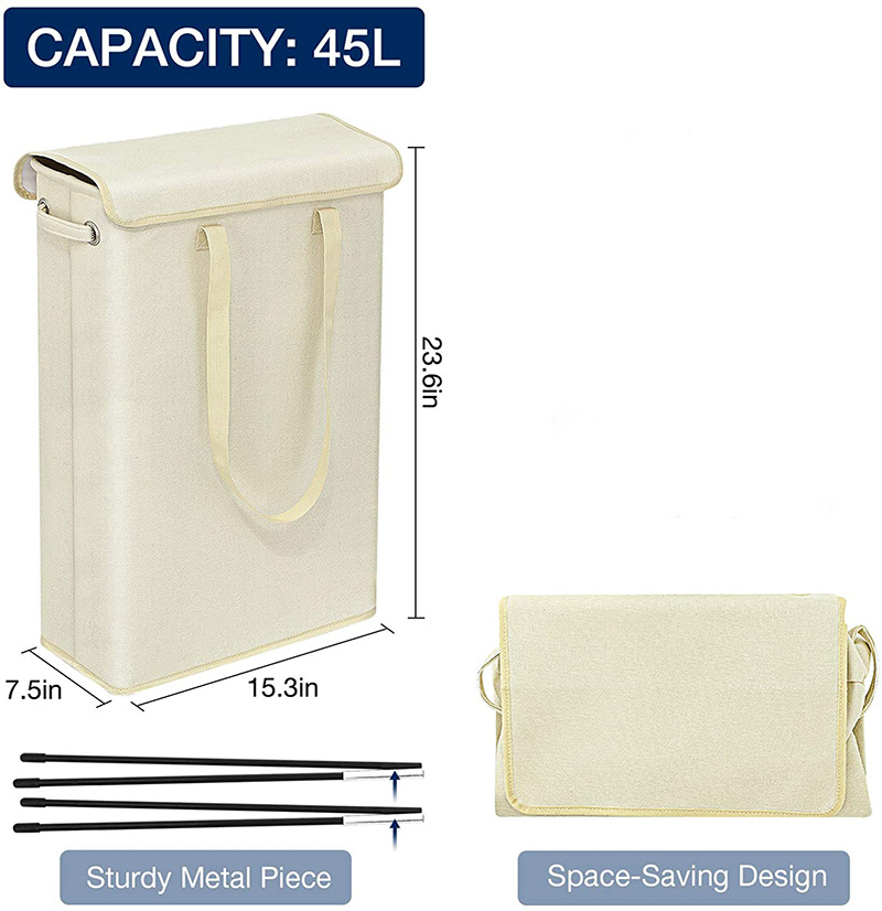 Beige 45 Litre Slimline Foldable Laundry Hamper with Lid Extra Large Capacity Laundry Hamper 39x19x60cm Narrow Laundry Hampers Leroy Merlin