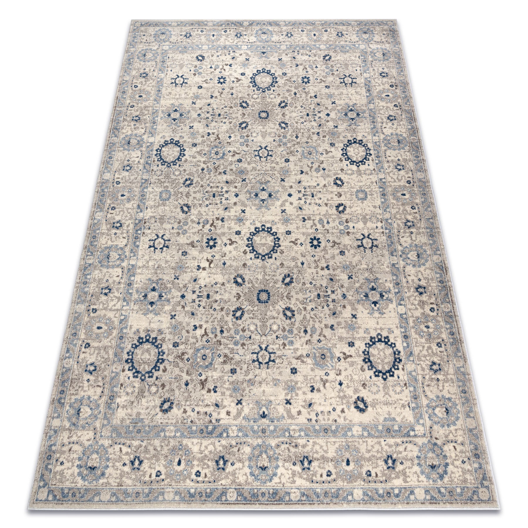 Alfombra de lana NAIN Marco ornamento 7586/51935 beige / azul oscuro ...