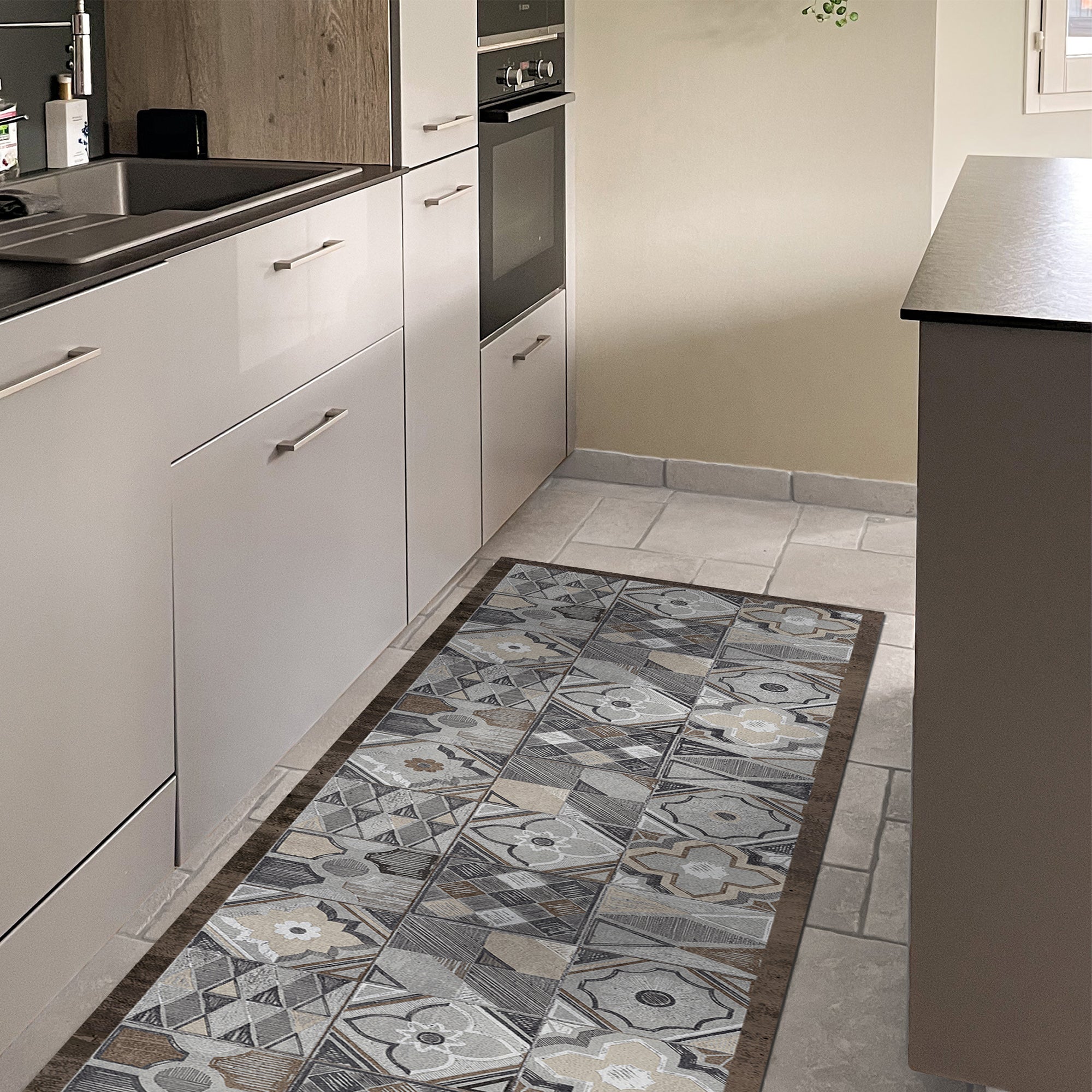 Tapetes de cocina de vinilo antideslizantes Azulejos dibujados a mano ...