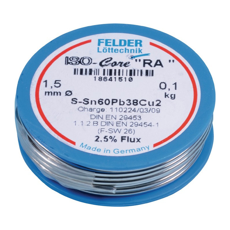 Fil d'apport de soudure ISO-Core® RA 15 mm 100 g S-Sn60Pb39Cu1 FELDER ...