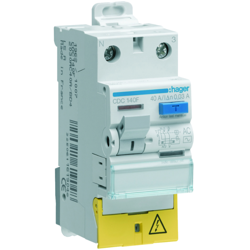 Interrupteur différentiel 1P+N 40A 30mA type AC à bornes décalées - HAGER - CDC140F | Leroy Merlin