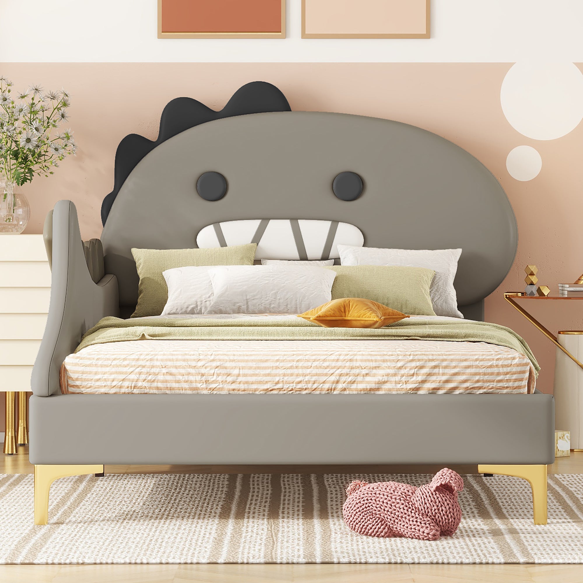 Cama infantil 90x200 cm diseño de dinosaurio cartoon, cama tapizada con ...