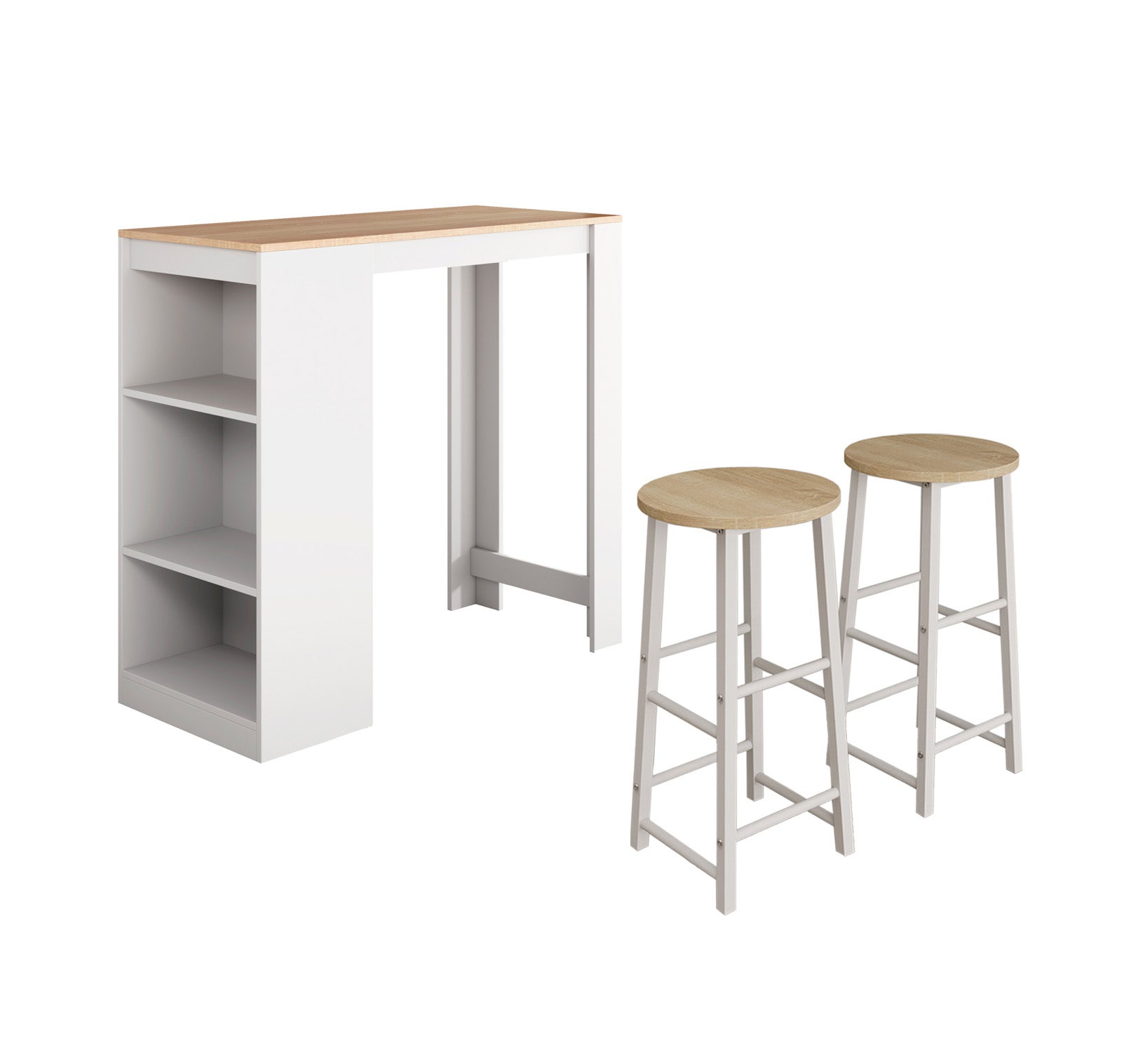 Table haute avec 2 Tabourets | 110x103x50cm | Bar de cuisine avec ...
