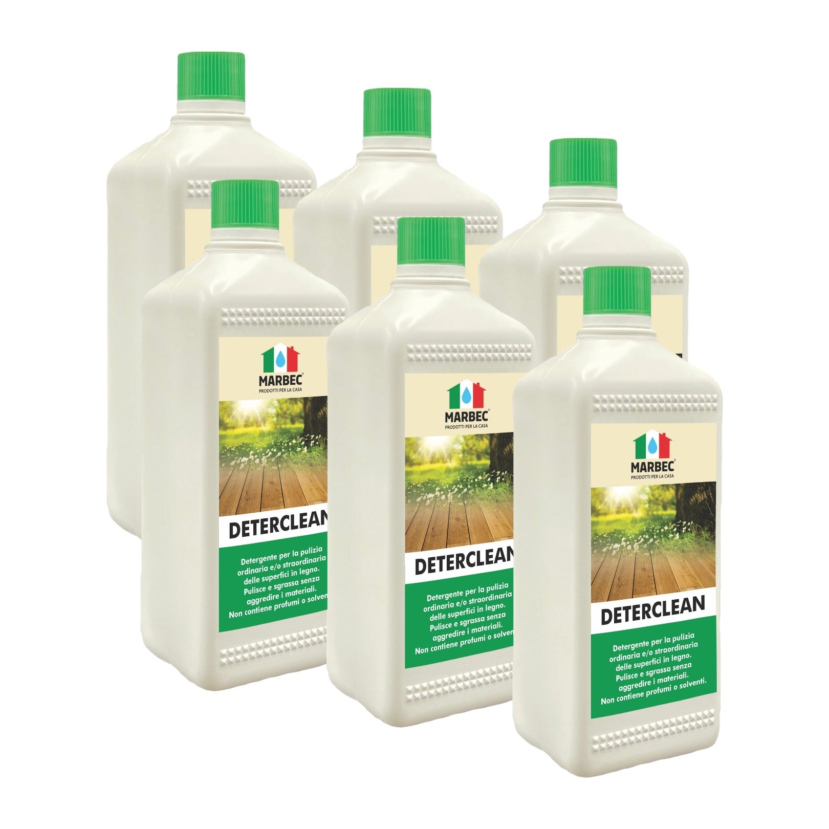 Detergente pavimenti esterni in legno mobili teak concentrato neutro DETERCLEAN - 1LTx6Pz ...