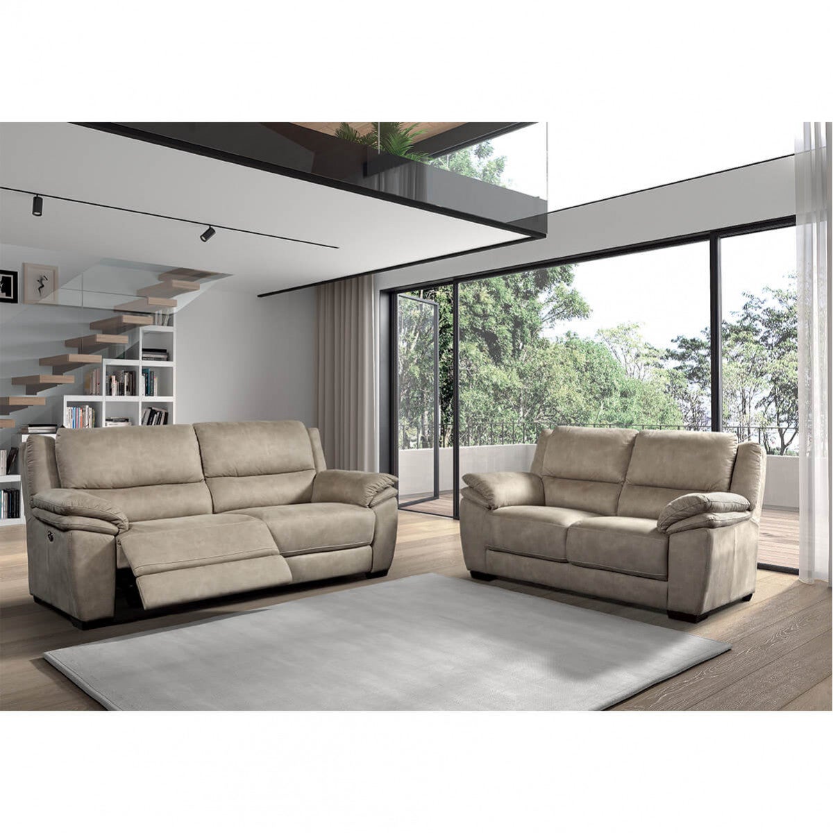 ASTIO - Canapé Relax Electrique 3 Places + Canapé 2 Places Fixe Tissu ...