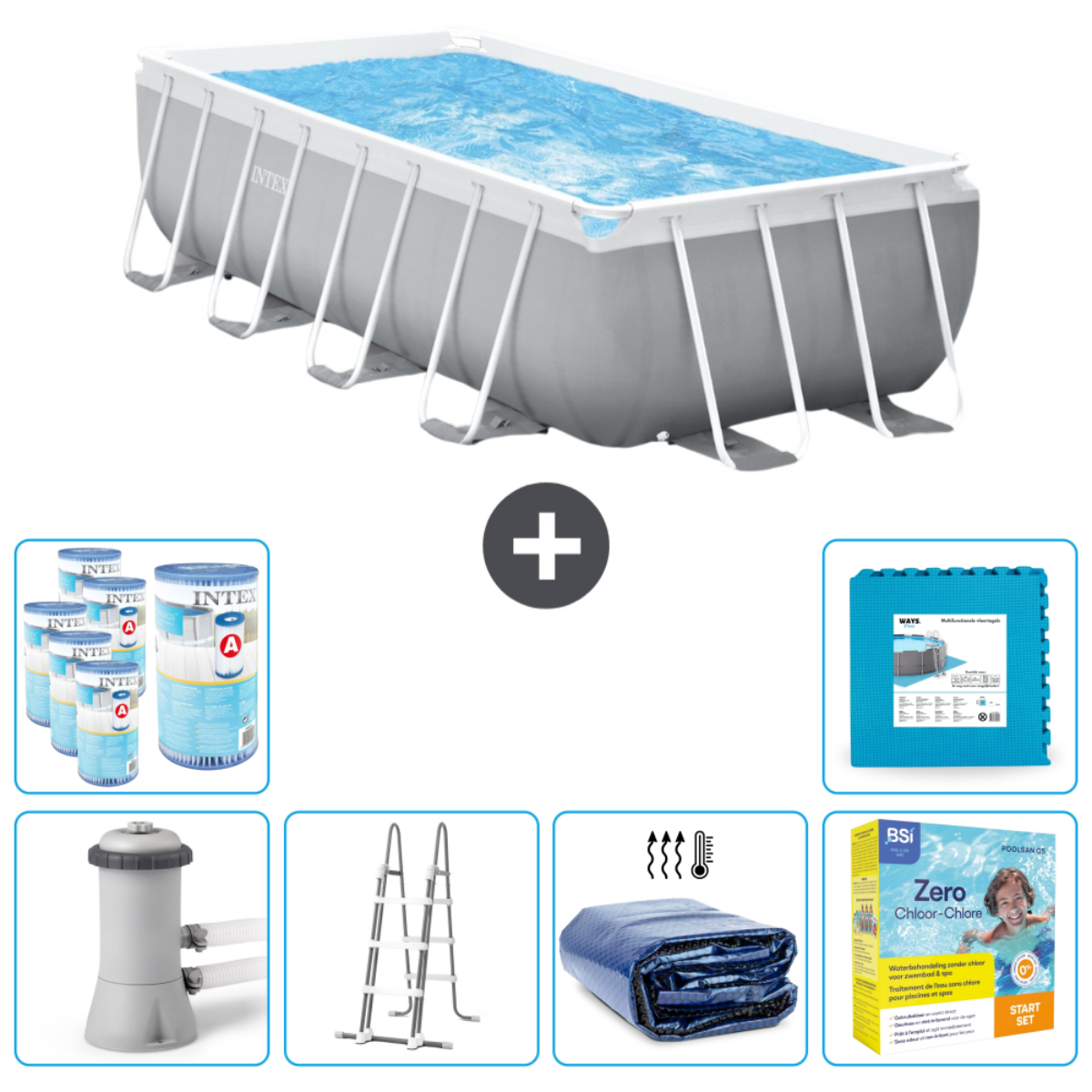 Piscine rectangulaire à cadre prisme Intex - 400 x 200 x 100 cm - Grise ...
