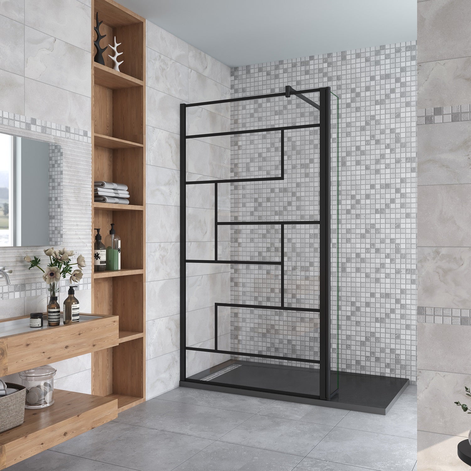 AICA Paroi de douche noire 120+30x200cm style modèle en verre trempé ...