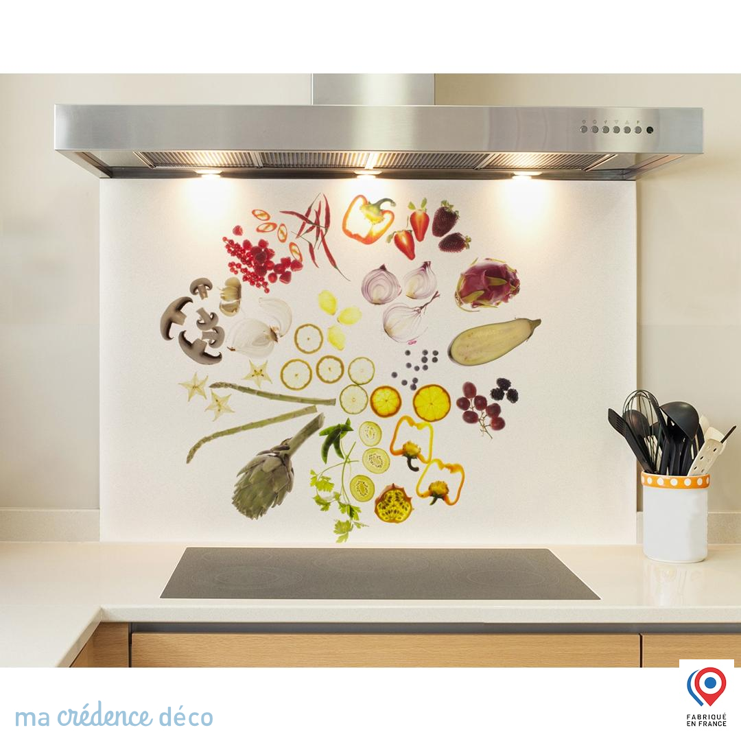 Crédence cuisine fond de hotte Légumes sur fond blanc - Verre trempé - L 80 cm x H 80 cm | Leroy ...